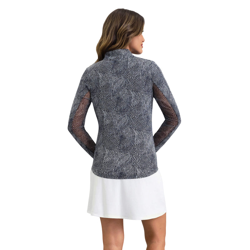 IBKUL Womens Stephanie Long Sleeve Mock Neck Top in Black/White ...